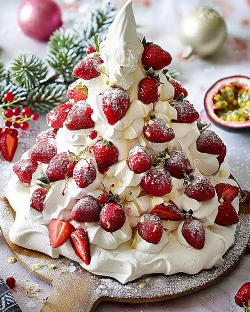Elegant Pavlova Tree with Strawberries and Passionfruit - Cooked by Maya