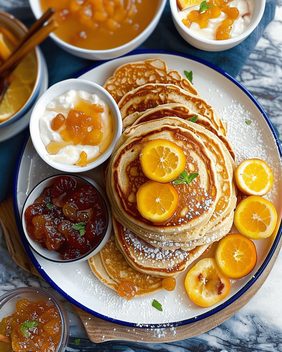 Lemon Yogurt Pancakes with Apricot Compote - Cooked by Maya