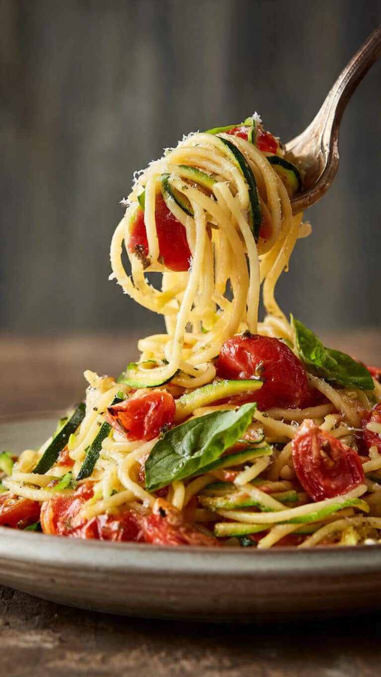 Fresh Garden Tomato Zucchini Pasta - Cooked by Maya