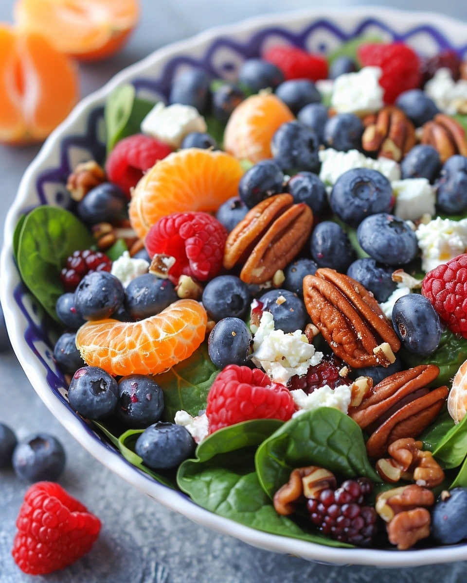 Berry Spinach Salad With Blueberries, Raspberries, Mandarins, Pecans ...