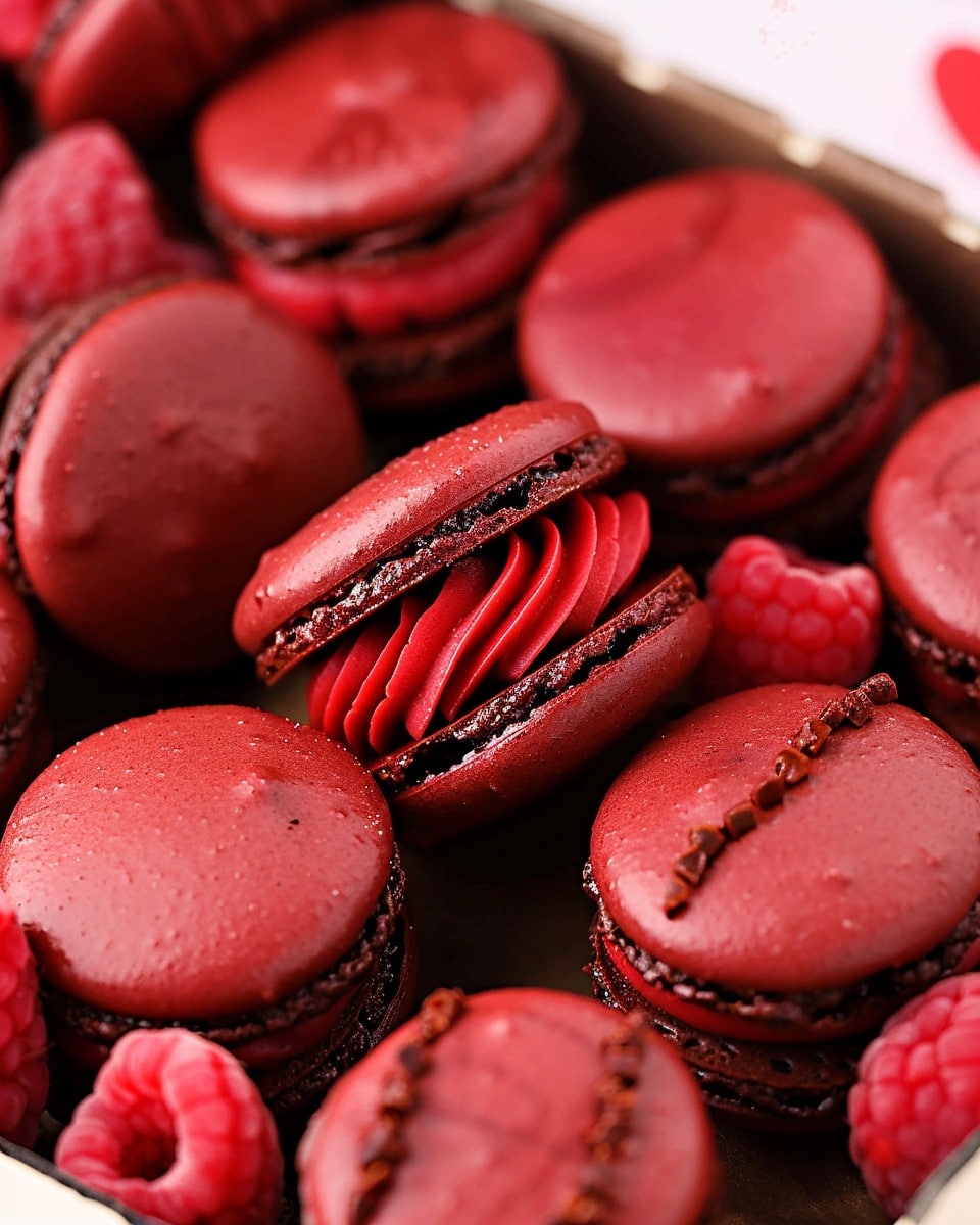 Dark Chocolate Raspberry Macarons - Cooked by Maya