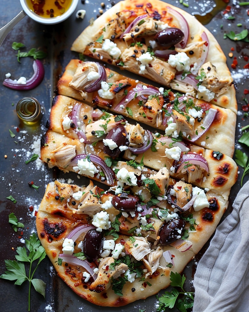 Greek Chicken Flatbread - Cooked by Maya