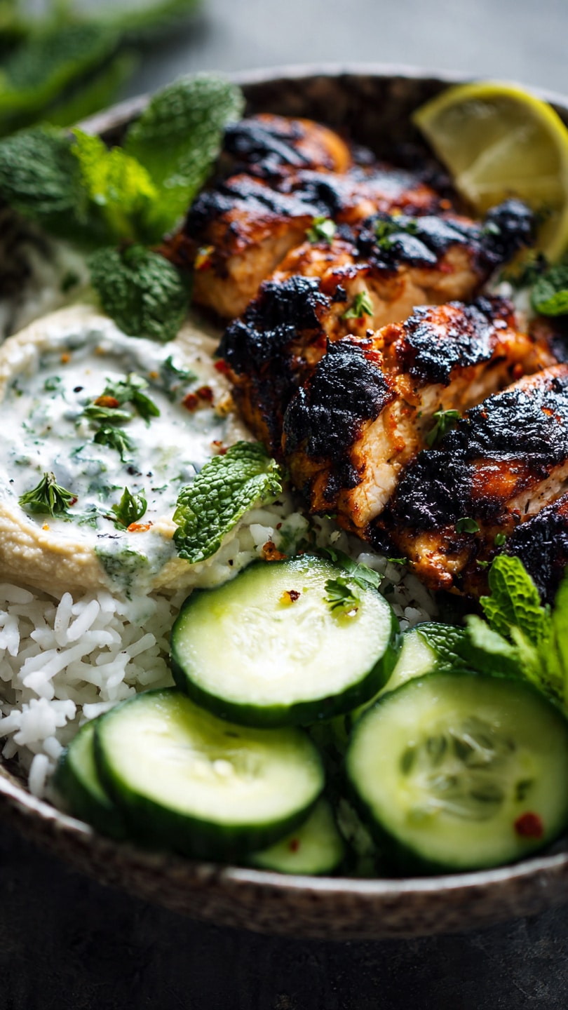 Lemon Chili Grilled Chicken Bowls with Fresh Cucumber Salad & Hummus ...