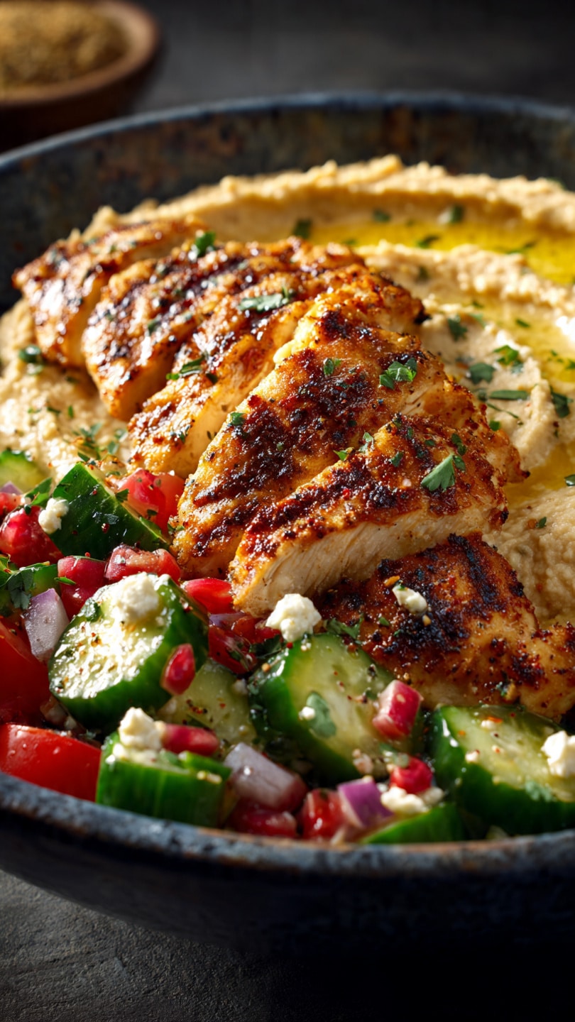Lemon Chili Grilled Chicken Bowls with Fresh Cucumber Salad & Hummus ...