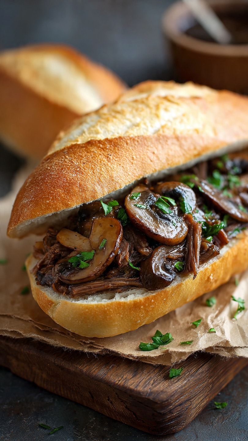 Slow Cooker French Dip Sandwiches with Garlic & Mushrooms - Cooked by Maya