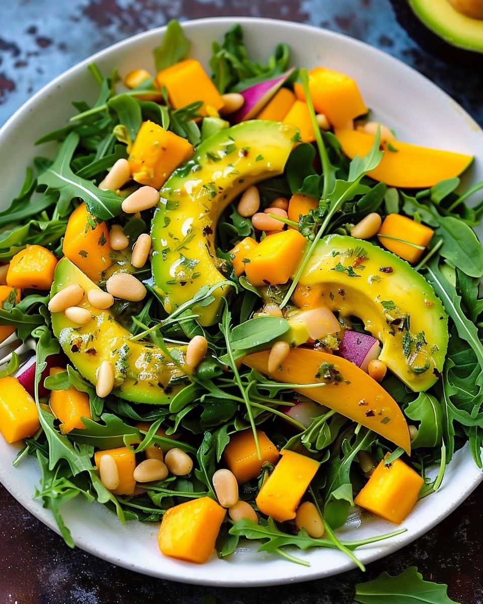 Avocado Mango Salad with Arugula, Pine Nuts, and Honey-Lime Dressing ...