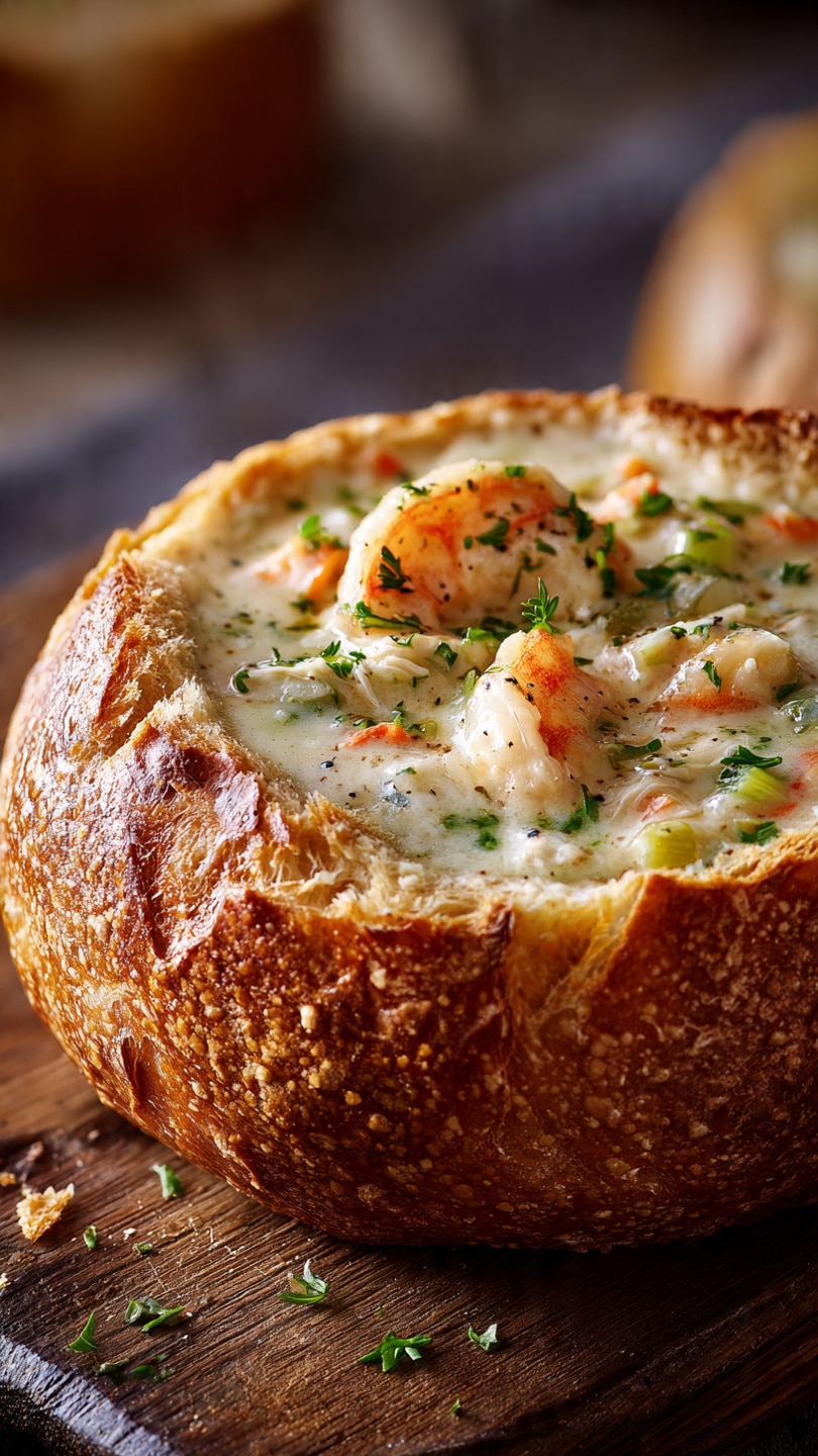 Stuffed Seafood Soup Bread Bowl - Cooked by Maya